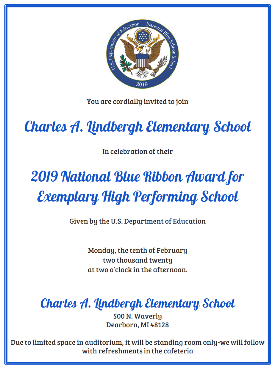 National Blue Ribbon Celebration | Charles A. Lindbergh